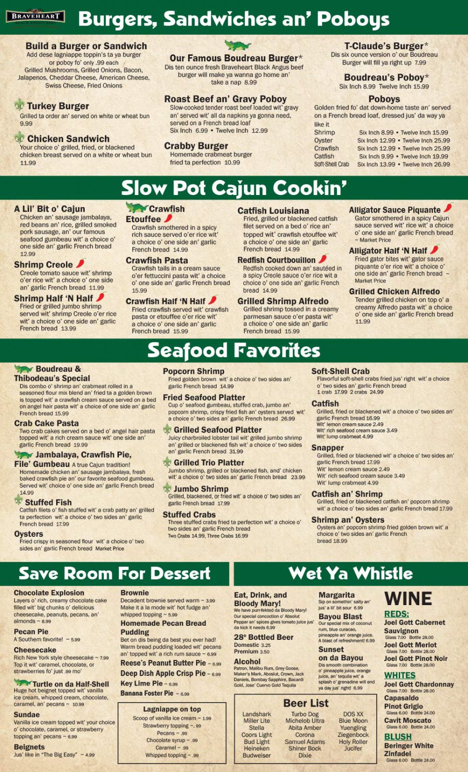 Our Menu | Boudreau & Thibodeau's Cajun Cookin Seafood Restaurant ...